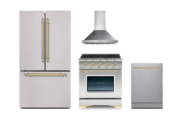 Hallman 4-Pc Kitchen Package With 30" Pro All Gas Range, 36" French Do ...